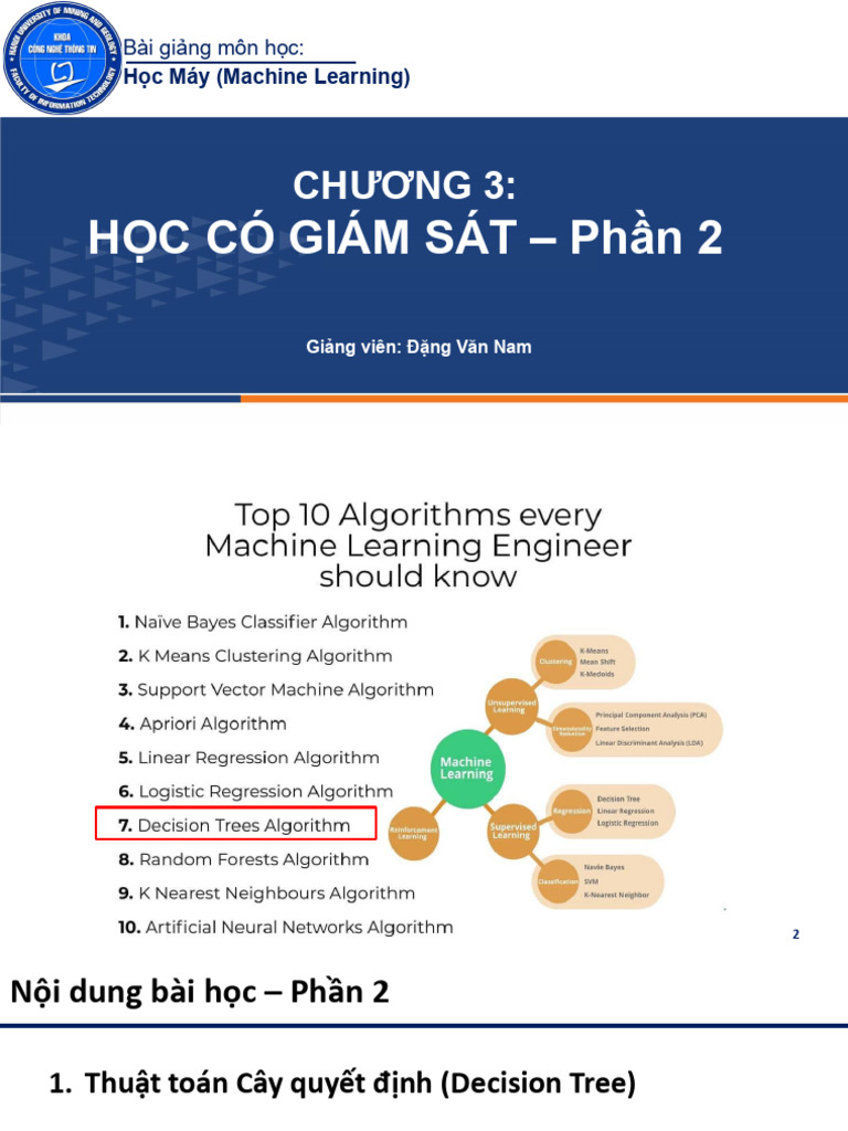 Slide Chuong3 Hoccogiamsat P2 DecisionTree | PDF