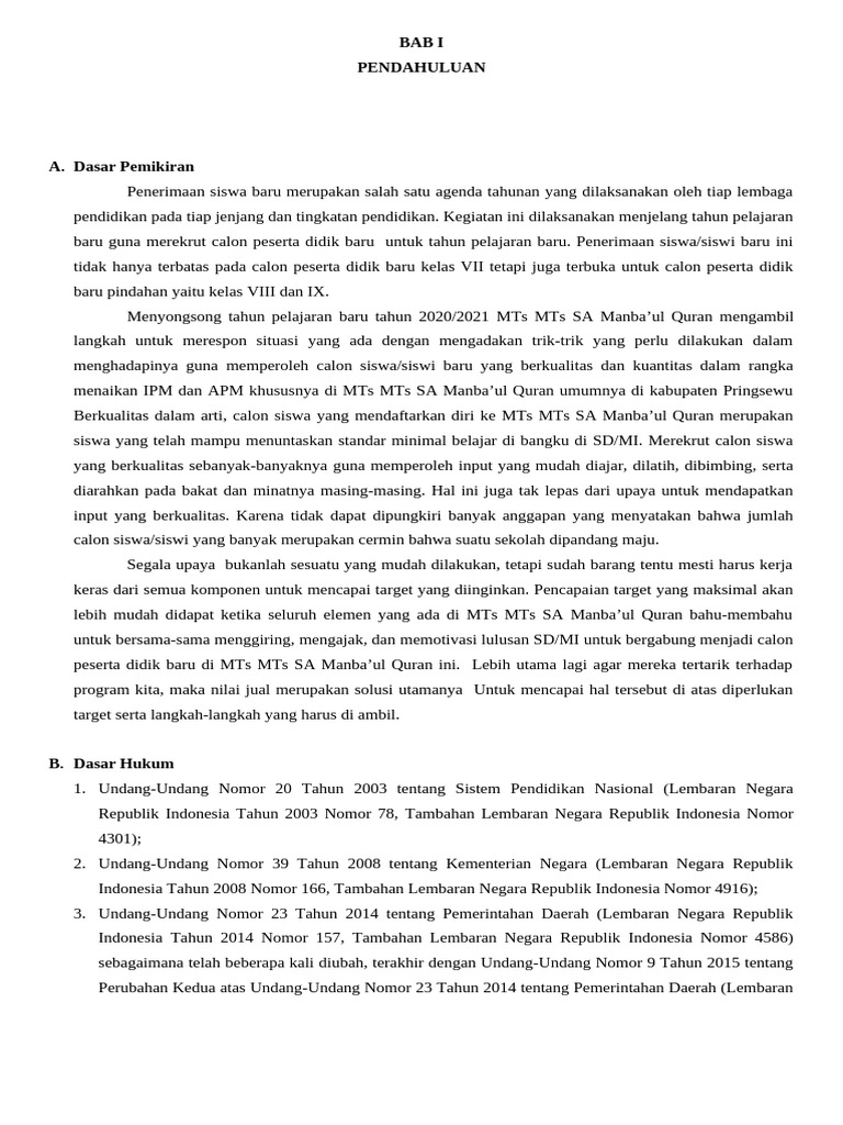 2.6.1 Program Kerja PPDB MTs | PDF