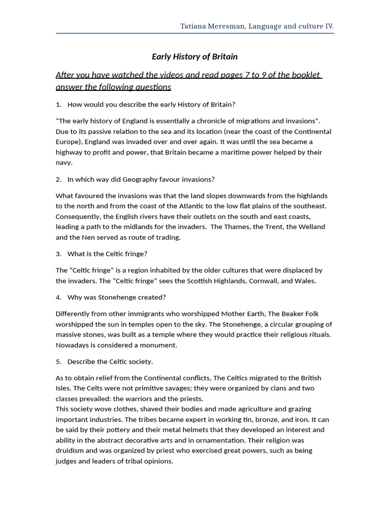 EarlyHistory Questionaire Complete | PDF