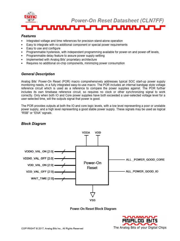 CLN7FF Power On Reset Product Brief | PDF | Power Supply | Analogue Electronics