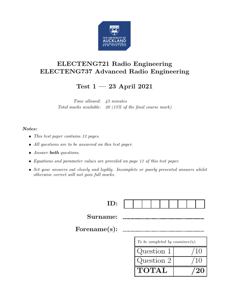Radio Engineering Test Paper 2021 | PDF | Antenna (Radio) | Radio Wave