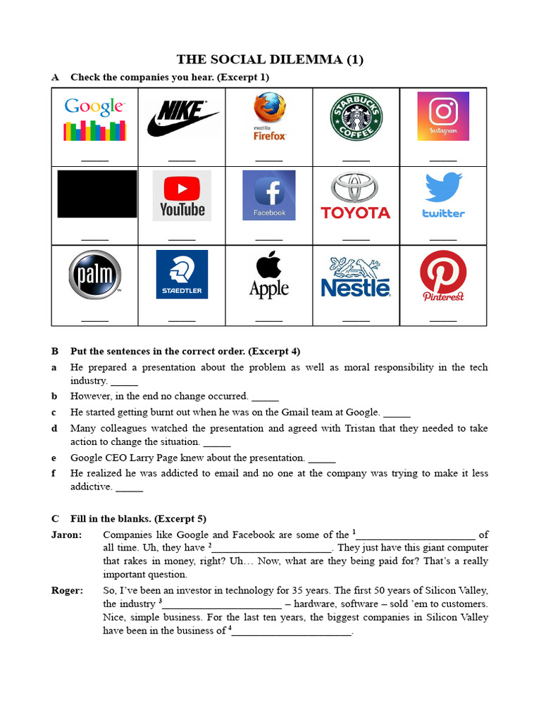4-The Social Dilemma 1 - Worksheet 1 - Questions | PDF