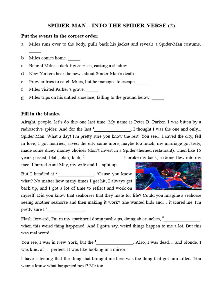 SM-ITSV 2 - Worksheet 2 - Questions | PDF | Characters Created | Spider Man