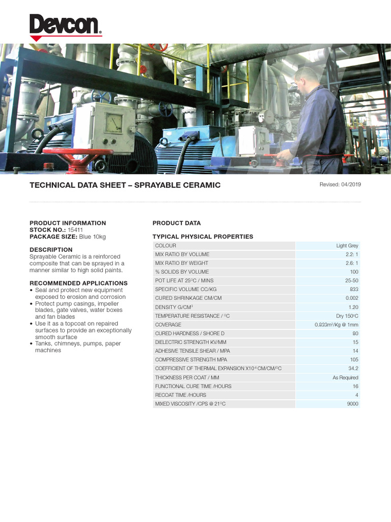 Tds Sintemar en Sprayable Ceramic | PDF | Chemical Substances | Secondary Sector Of The Economy