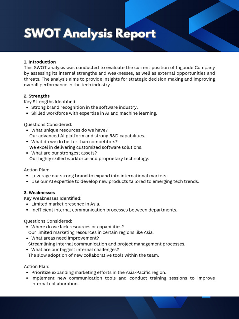 Blue White Modern Gradient SWOT Analysis Report A4 Document.pdf | PDF ...