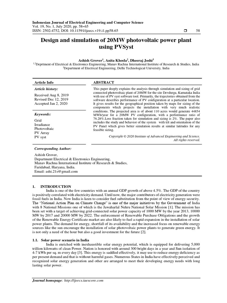 Design and Simulation of 20MW Photovolta | PDF | Photovoltaic System ...