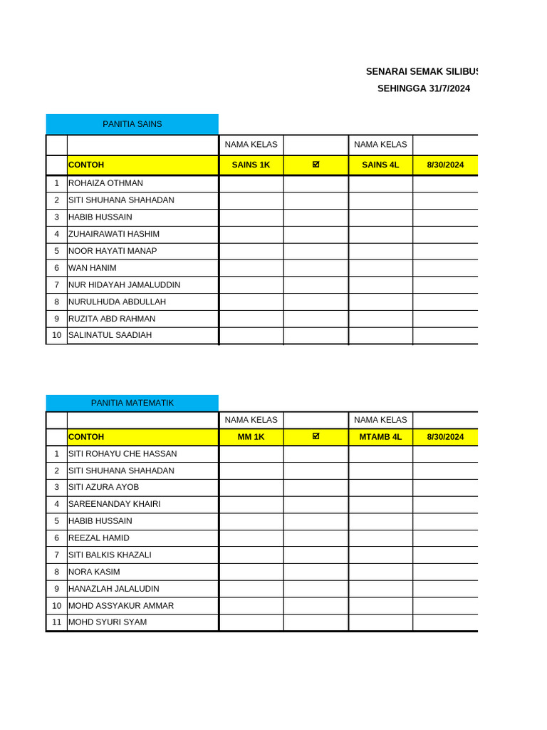 Senarai Semak Silibus Sains & Matematik | PDF