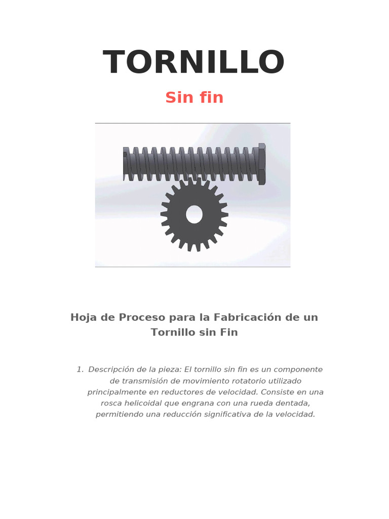 Proceso de Fabricación del Tornillo Sin Fin | PDF | Tornillo | Engranaje