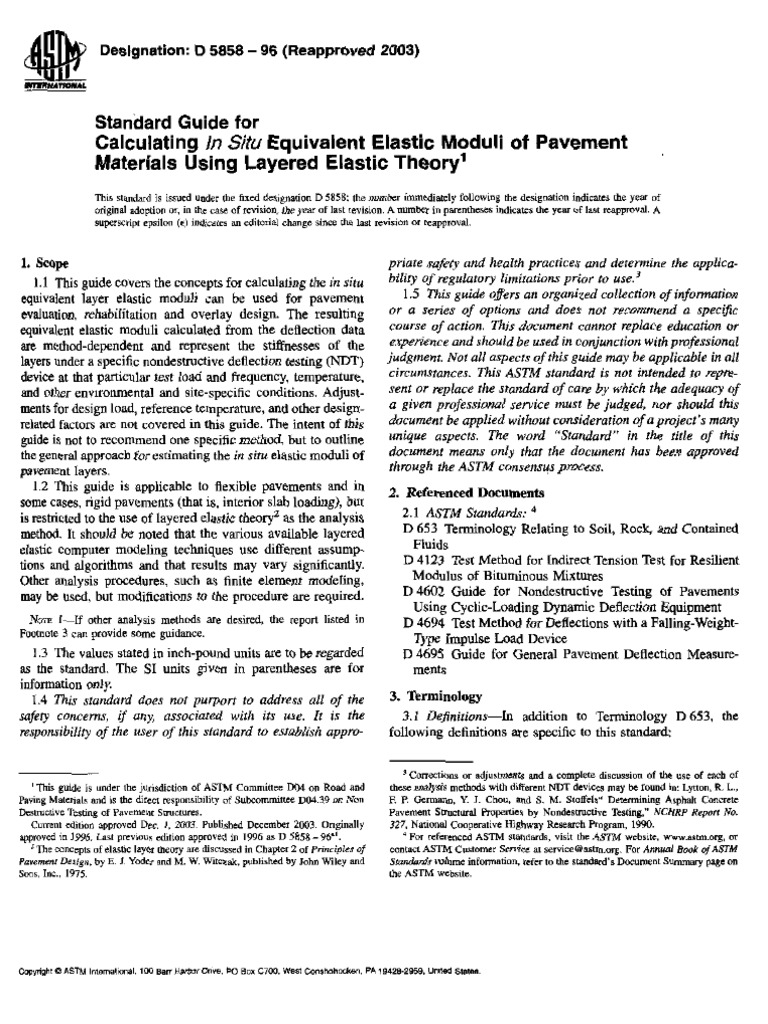 ASTM D 5858 in Situ Equ - Elastic Moduli of Pav - Mat.Using LET | PDF