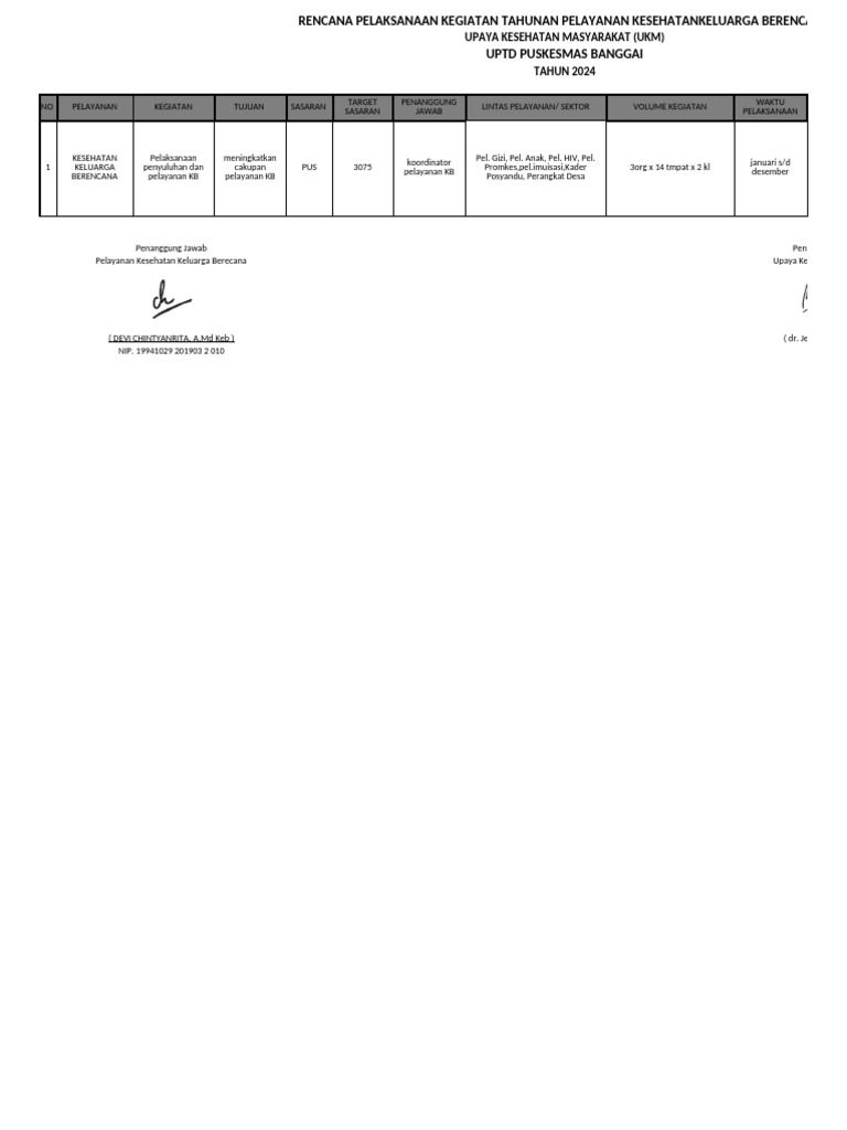 Rencana Pelaksanaan Kegiatan (RPK) KB Tahun 2024 | PDF