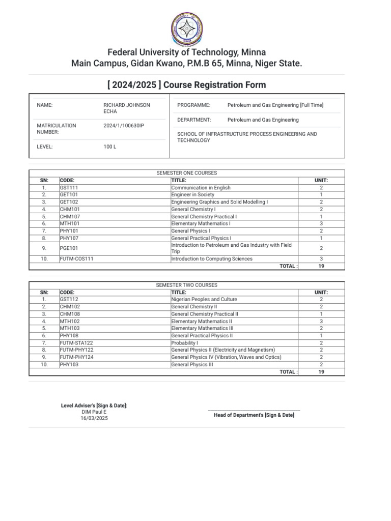 Course Registration Form | PDF | Physics | Physical Phenomena