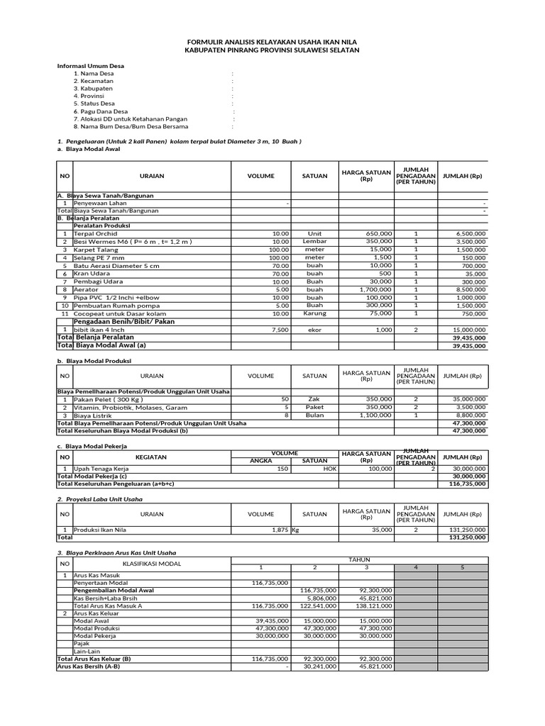 Analisa, RAB Bioflok Ikan Nila | PDF