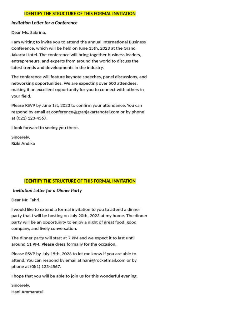 Identify The Structure of This Formal Invitation | PDF