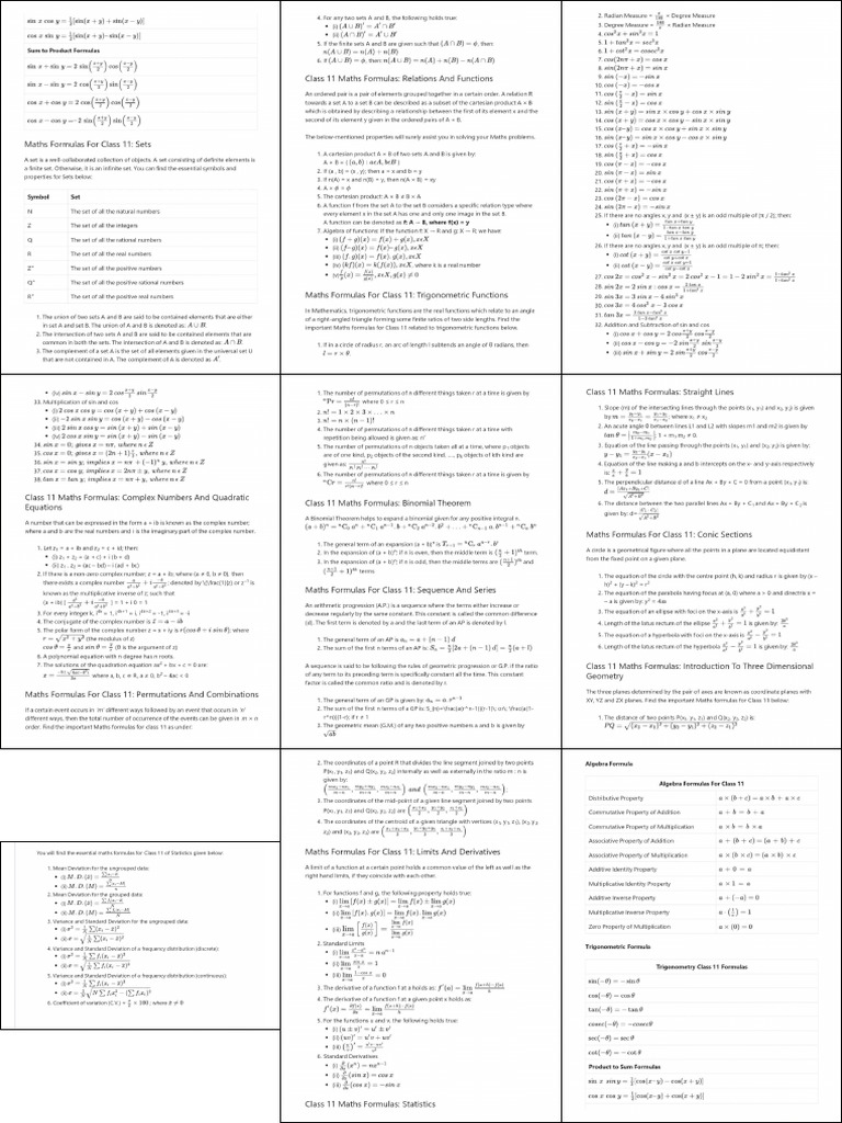 +1 Maths Formulas Micro | PDF