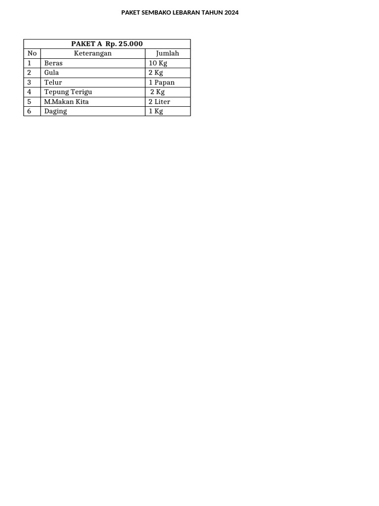 Paket Sembako Lebaran Tahun 2024 1 | PDF