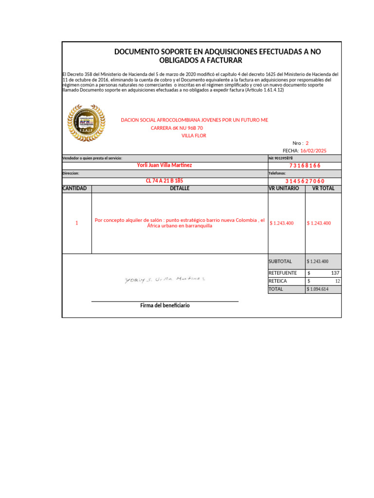Modelo Documento Soporte | PDF