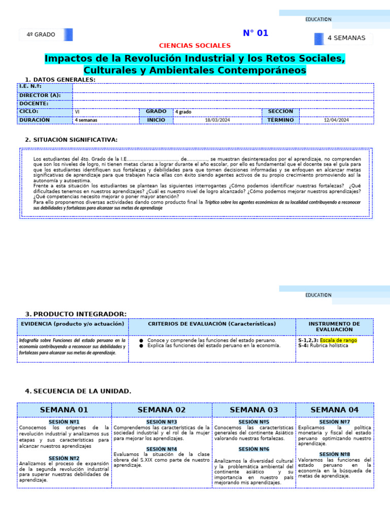 UNIDAD DIDÁCTICA #1 - CC - SS - 4to. | PDF | Aprendizaje | Sociedad
