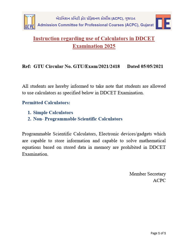 07042025 Instruction Regarding Use of Calculators in Ddcet ...