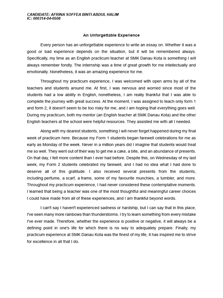 Unforgettable Teaching Practicum Experience | PDF | Experience | Psychology