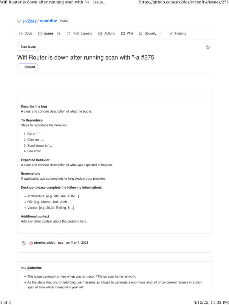 WiFi Router Crash After ReconFTW Scan | PDF | Software | Computer ...