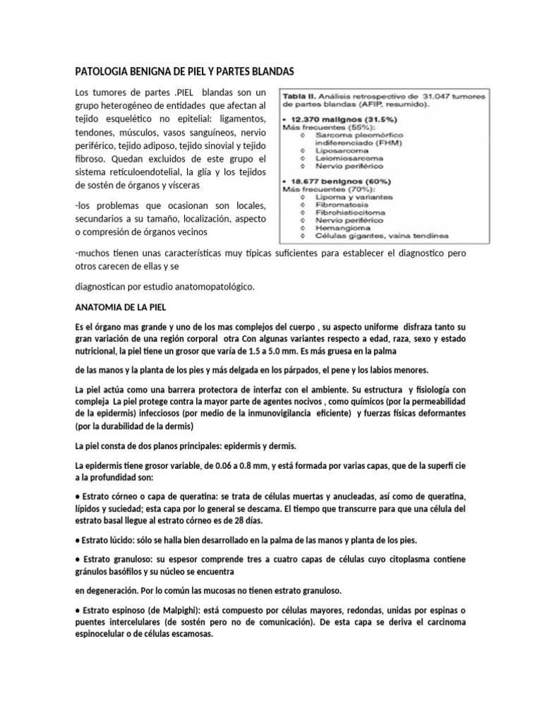 Patologia Benigna de Piel y Partes Blandas | PDF | Piel | Biopsia