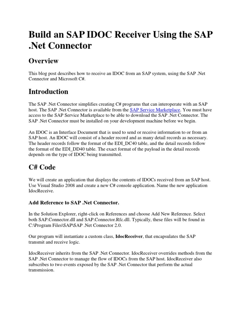 SAP IDOC Receiver with .Net Connector | PDF | Constructor (Object ...