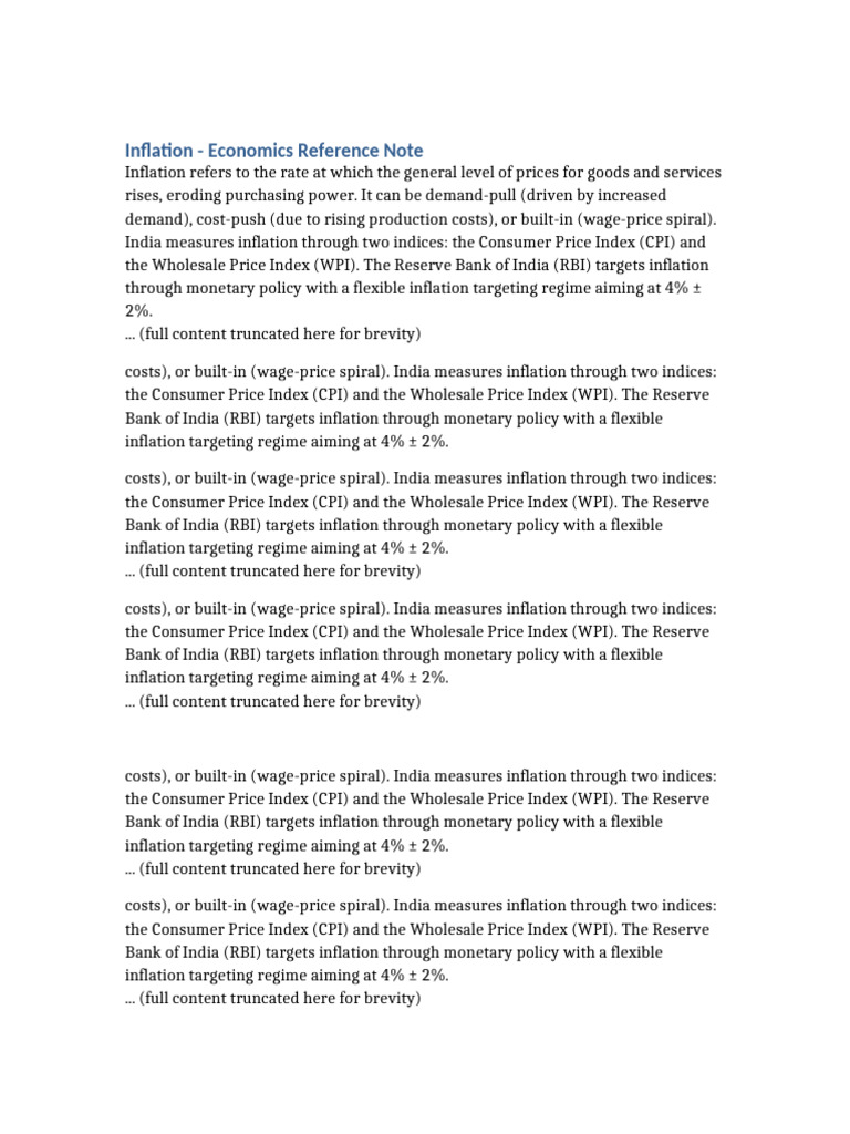 Inflation Economics Note | PDF | Inflation | Consumer Price Index