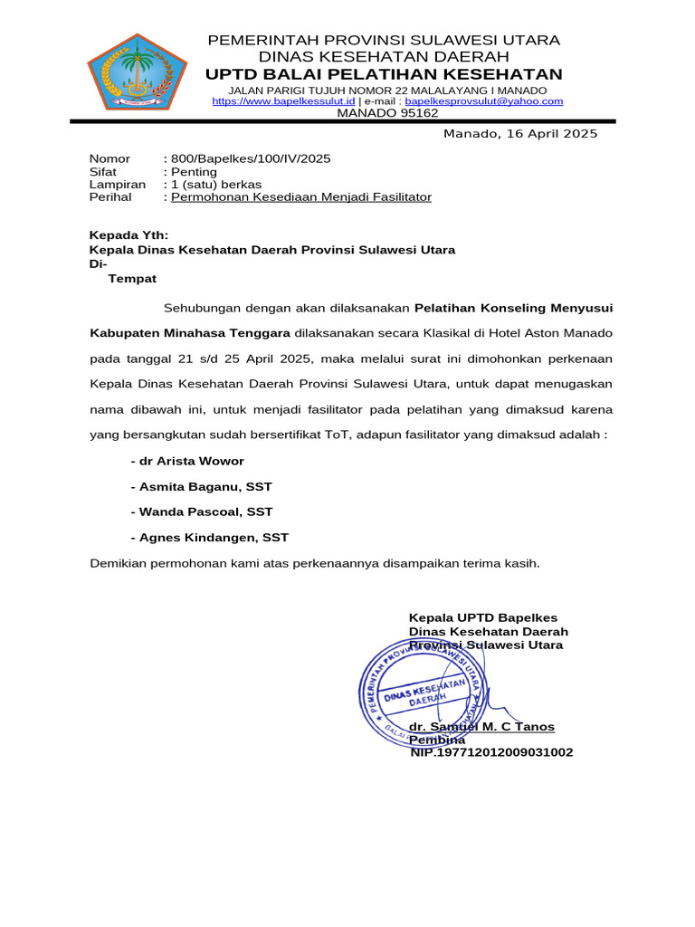 SURAT PERMOHONAN FASILITATOR. | PDF