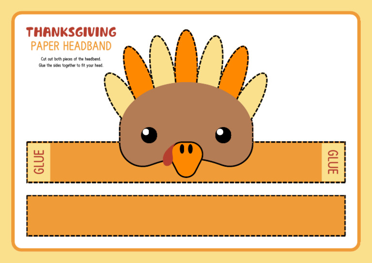 Thanksgiving Paper Craft Turkey Headband Template in Orange Yellow Cute ...