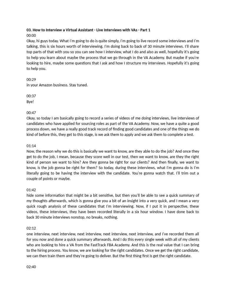 Interviewing Virtual Assistants Guide | PDF