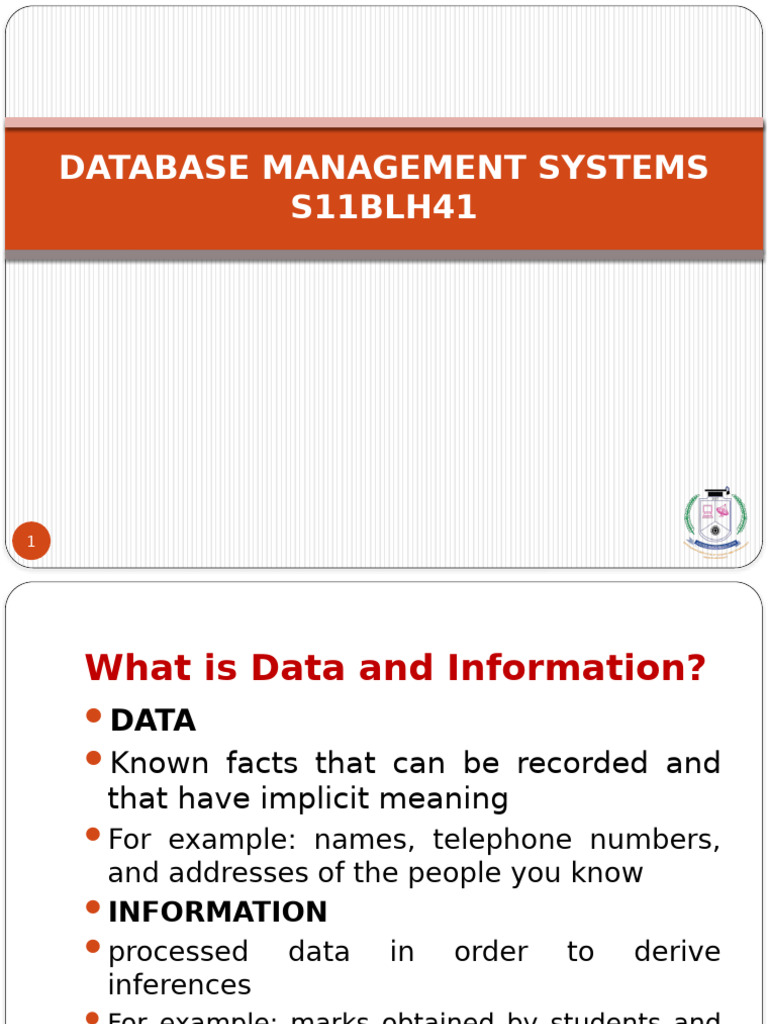S11blh41-Database Management Systems-Unit-1 | PDF | Relational Database | Relational Model