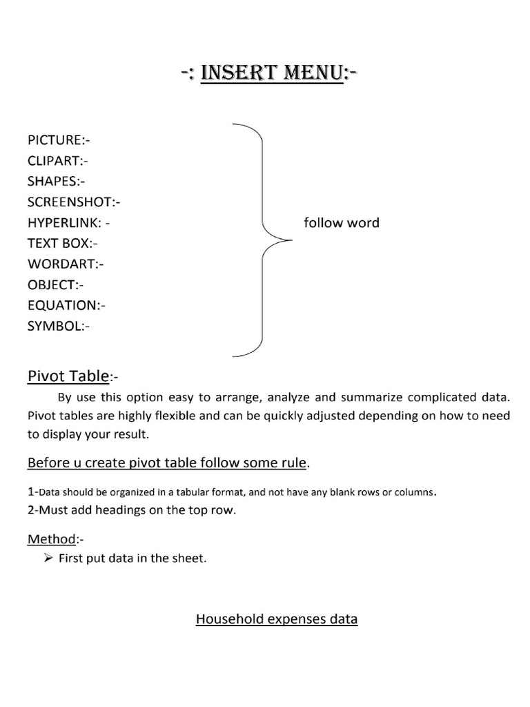 Insert Menu Excel | PDF