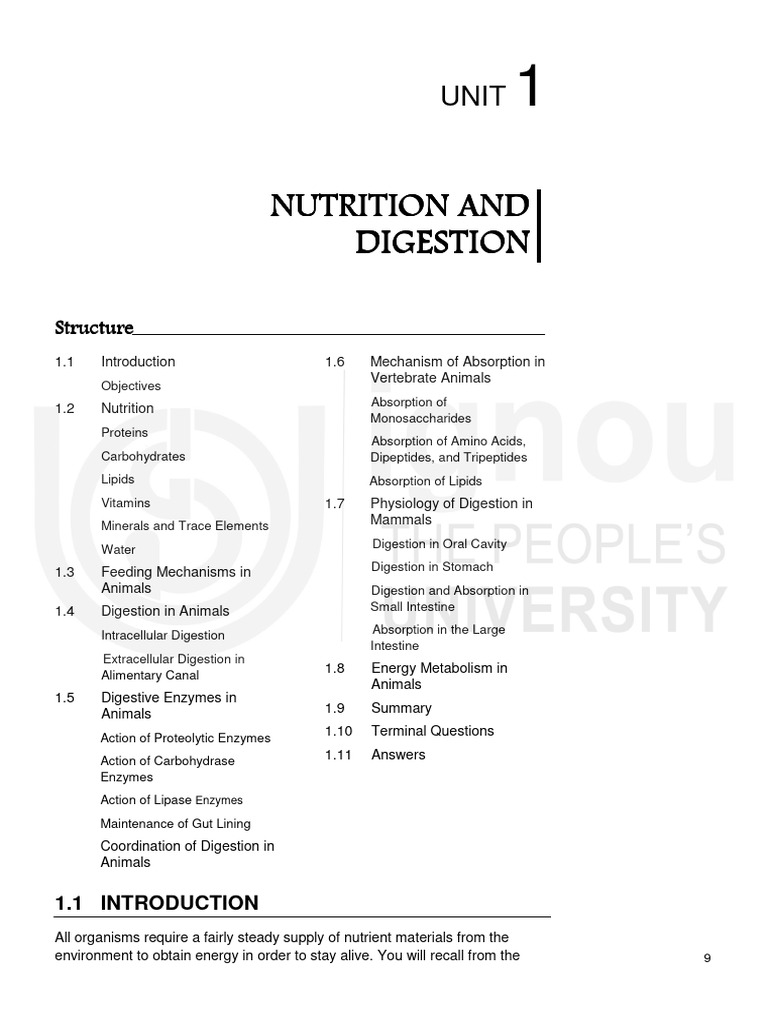 Unit-1 | PDF | Digestion | Nutrients