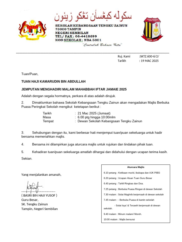 Surat Jemputan Ibubapa (1) | PDF