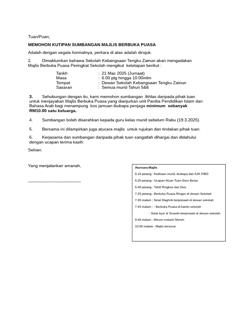 Surat Mohon Sumbangan Berbuka | PDF