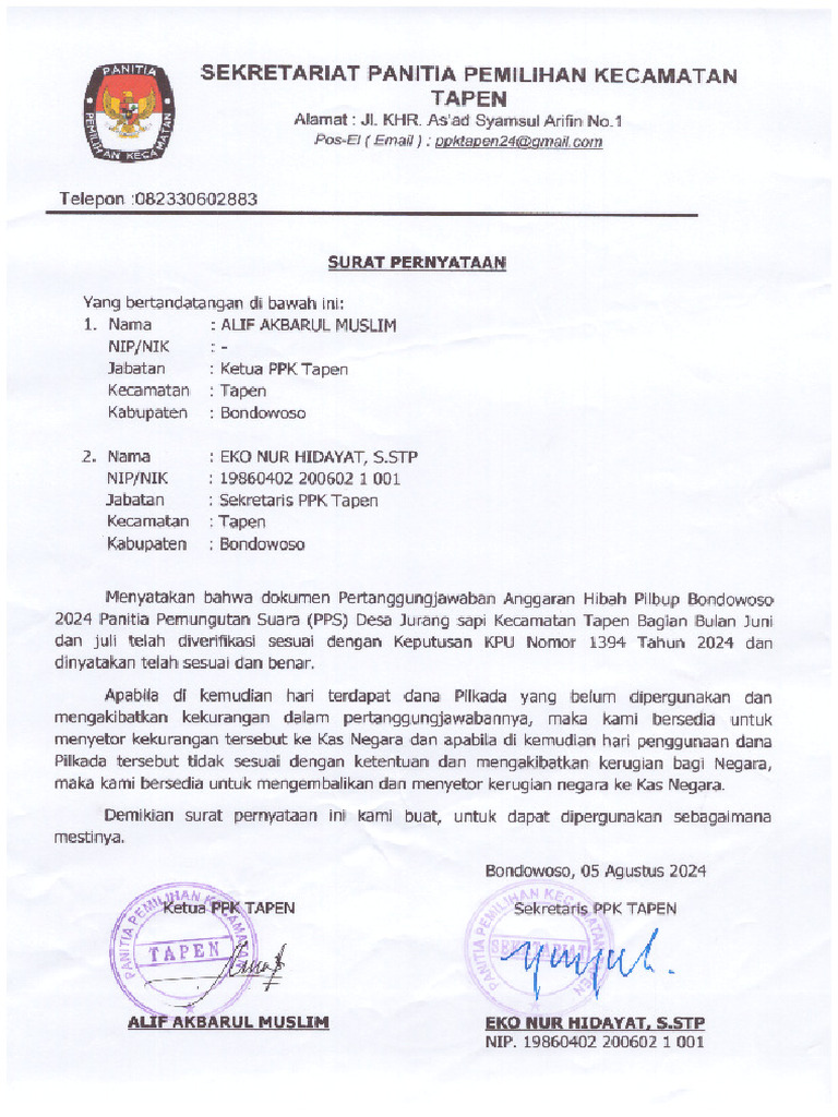 Surat Pernyataan PPK | PDF