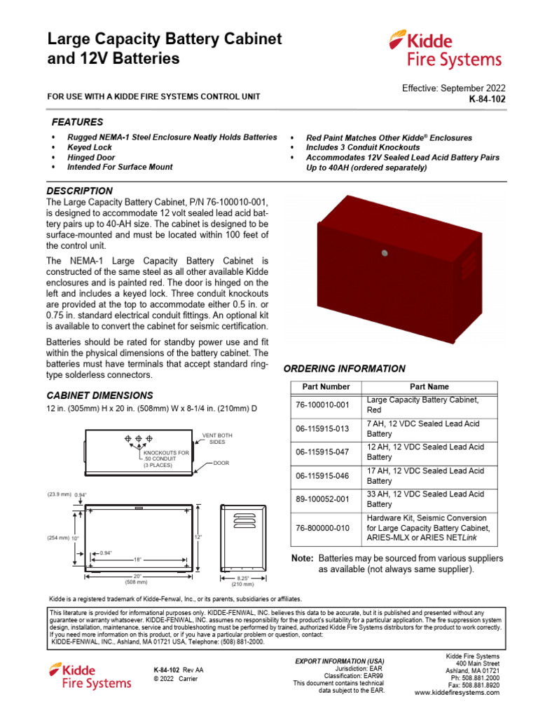 Kidde Large Capacity Battery Cabinet K-84-102 | PDF | Electrical ...