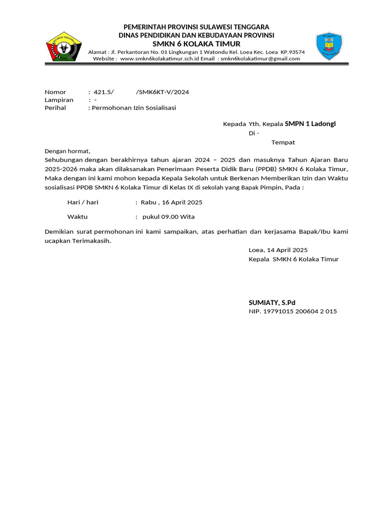 Surat Sosialisasi PPDB 2024 | PDF