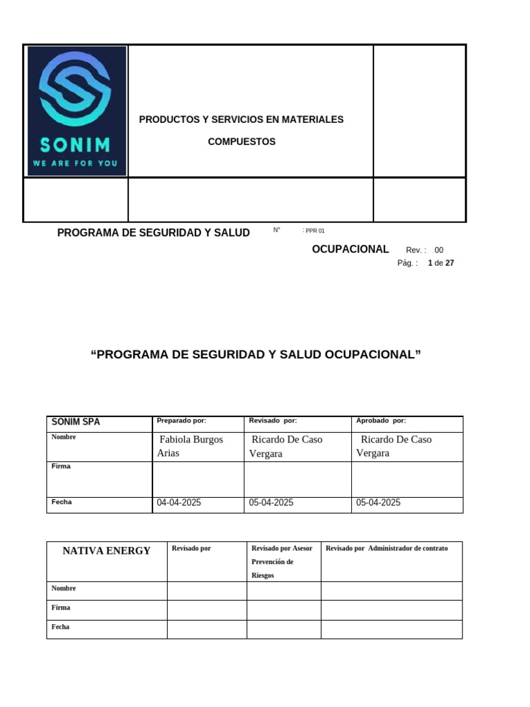 Ppr. Sonim Spa, Rev 00 | PDF | Seguridad y salud ocupacional | Auditoría