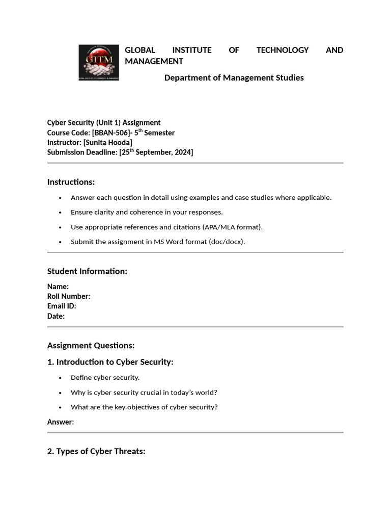 Unit I - Cyber Security Assignment | PDF