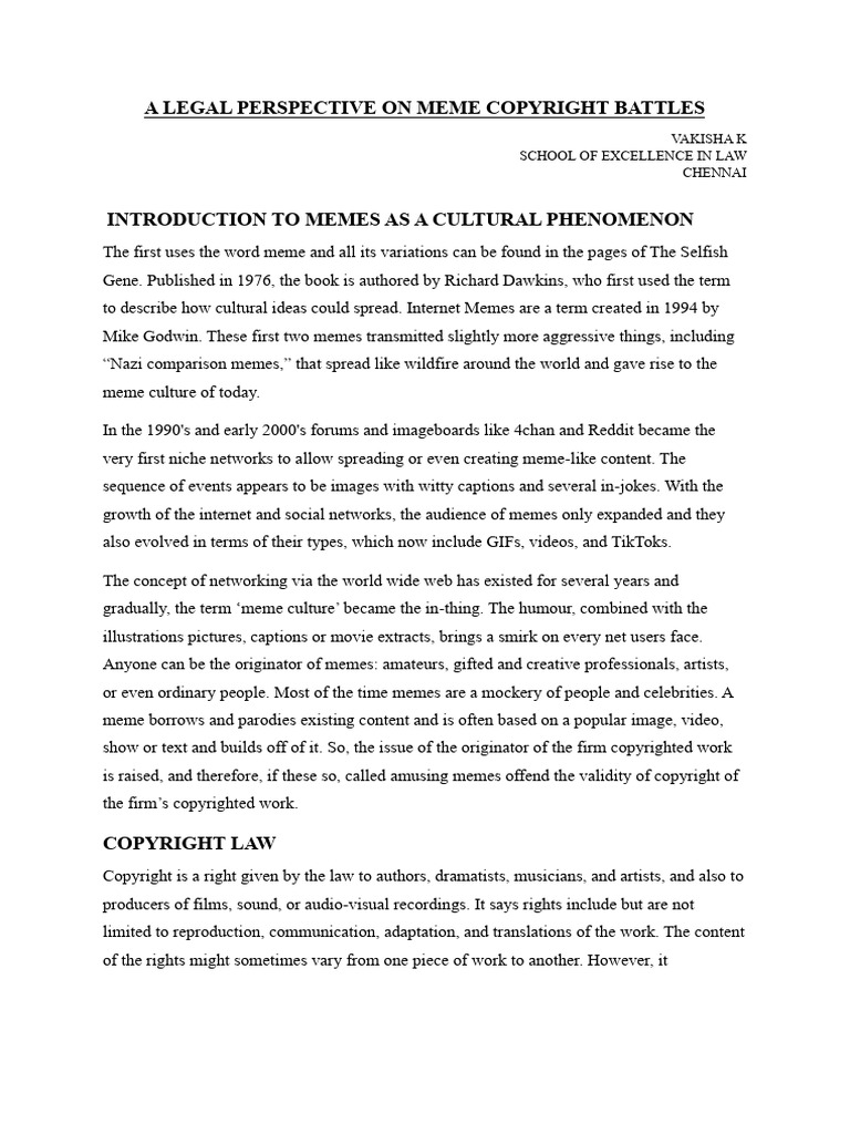 A Legal Perspective On Meme Copyright | PDF | Fair Use | Digital ...
