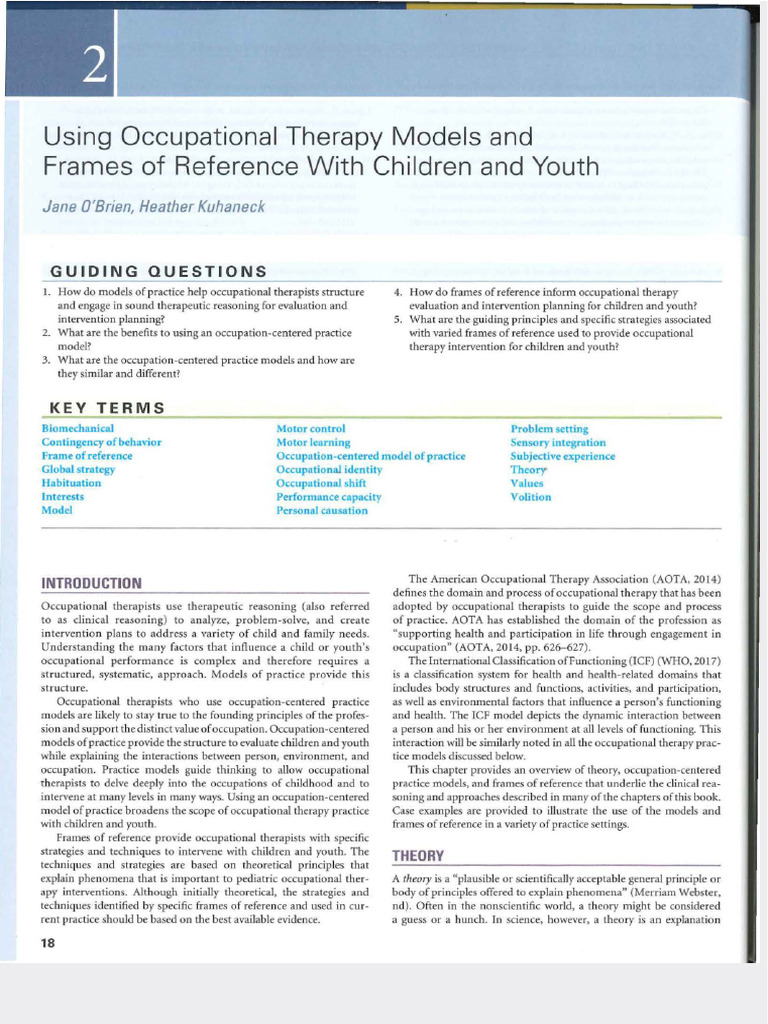 CH 2, Using Occupational Therapy Models and Frames of Reference With ...