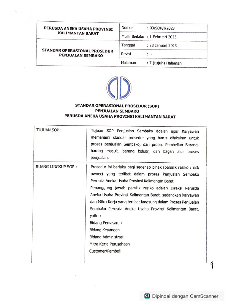 Sop Penjualan Sembako | PDF