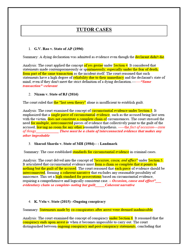 TUTOR EVIDENCE CASES-DHRUV | PDF | Evidence | Intention
