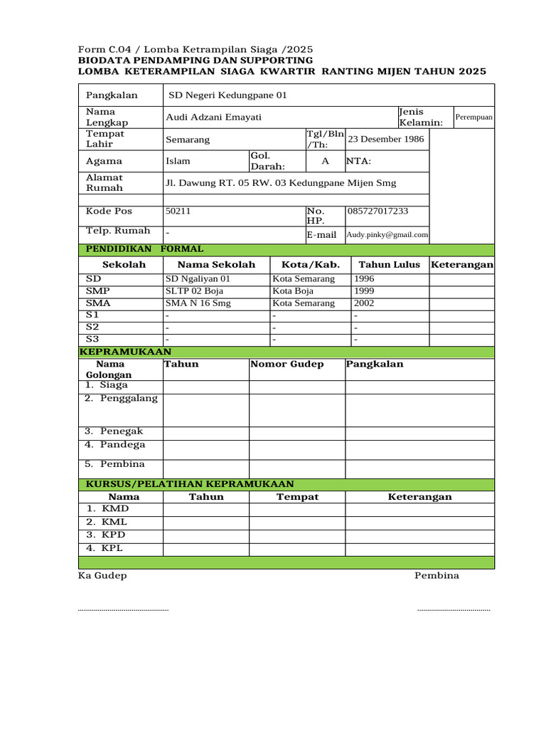 Biodata Pendamping | PDF