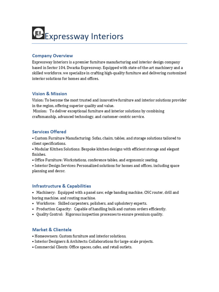 Expressway Interiors: Custom Furniture Solutions | PDF