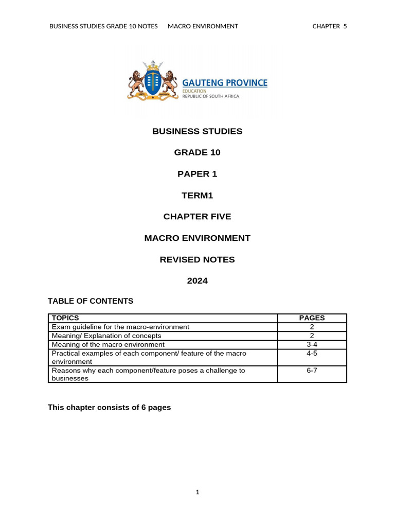 Grade 10 Business Macro Environment Notes | PDF | Macroeconomics ...
