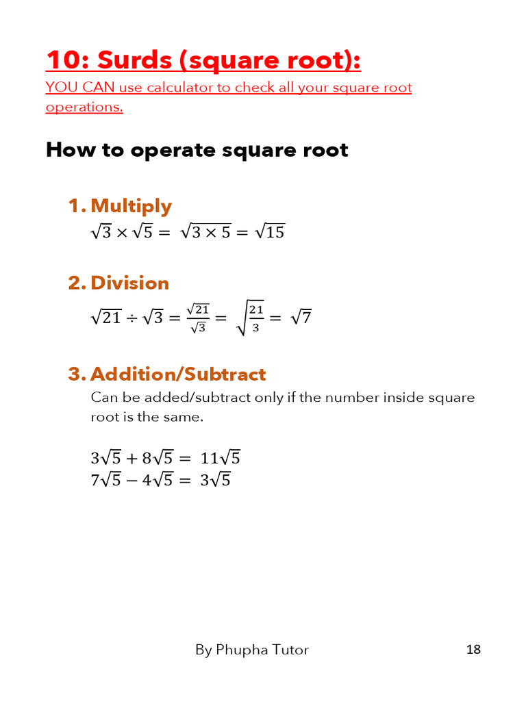 Square Root Operations and Techniques | PDF
