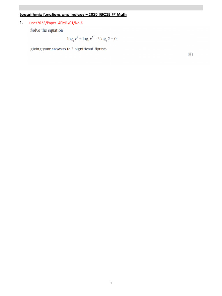 2023june Logarithmic Functions and Indices IGCSE FP Math | PDF