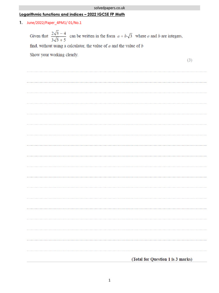 2022J Logarithmic Functions and Indices IGCSE FP Math | PDF